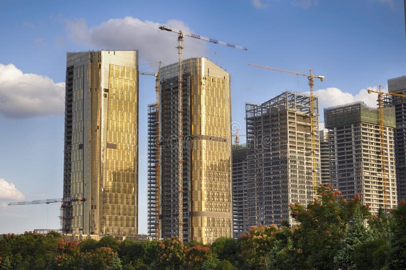 Construction Phase of the Complex High-rise Buildings. China.Yiwu Stock ...