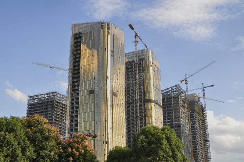Construction Phase of the Complex High-rise Buildings. China.Yiwu Stock ...