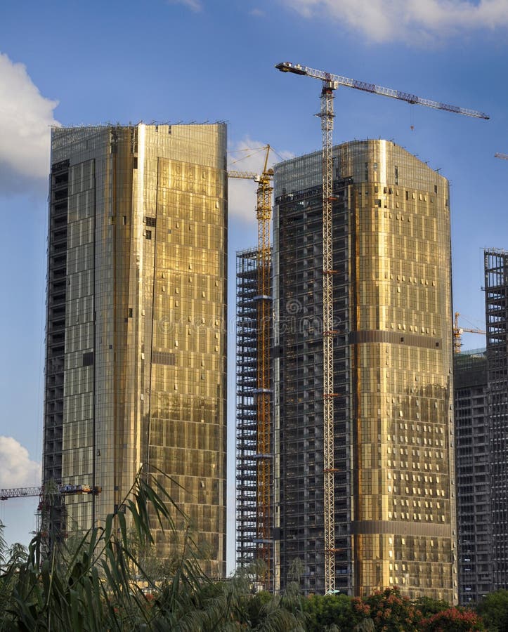 Construction Phase of the Complex High-rise Buildings. China.Yiwu Stock ...