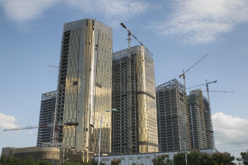 Construction Phase of the Complex High-rise Buildings. China.Yiwu Stock ...