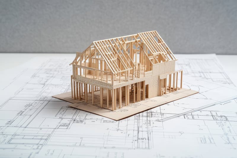 Construction Photo House Project with Blueprints Highlighting ...