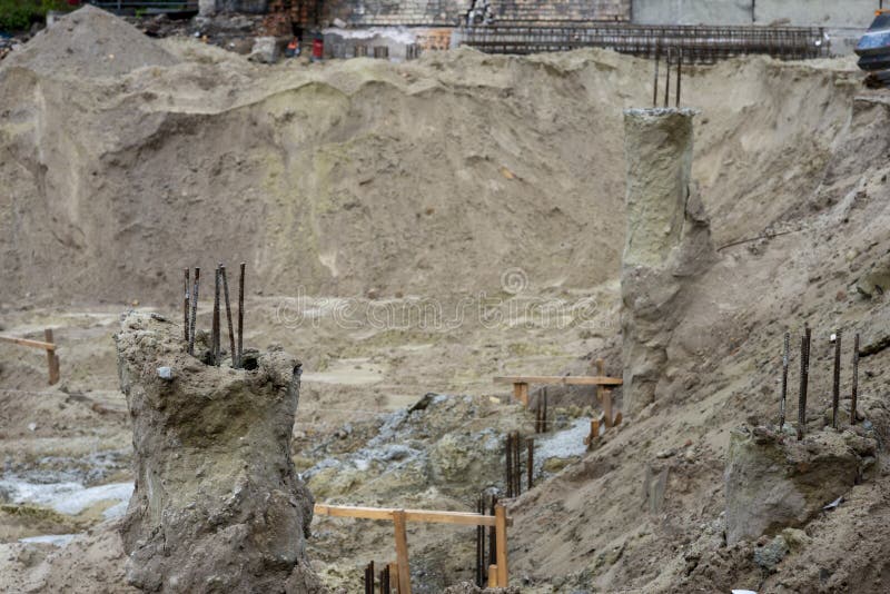 Construction of Pile Foundation. Steel Bar Structure Concrete Pile for ...