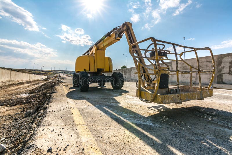 Construction of the Pillars of a Bridge with a Lifting Platform. Stock ...