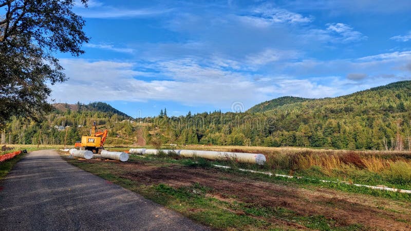 Construction Pipeline Work Area Stock Photo - Image of grass, plateau ...
