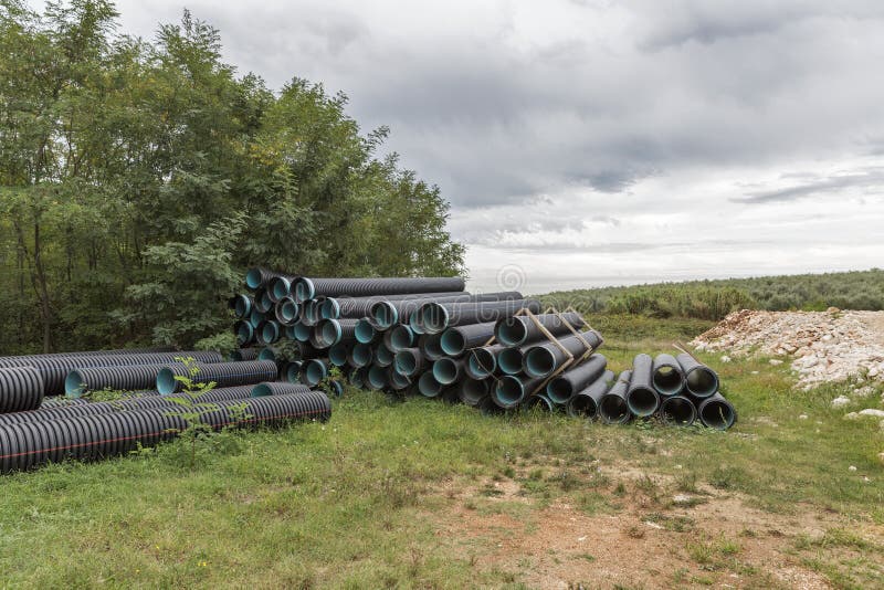 Construction Pipes at a Construction Site in the Forest Stock Photo ...