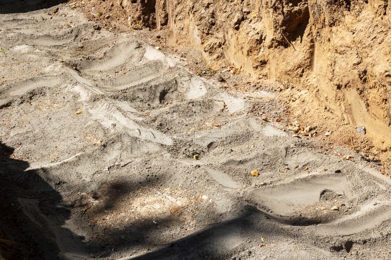 Construction Pit in Sand and Cement Closeup Stock Image - Image of ...