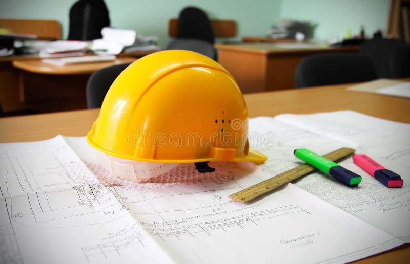 Construction plan stock image. Image of dimensions, helmet - 14928137