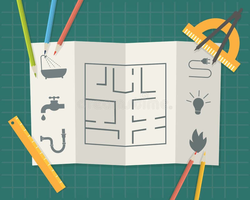 Construction Plan Blueprint Stock Vector - Illustration of building ...