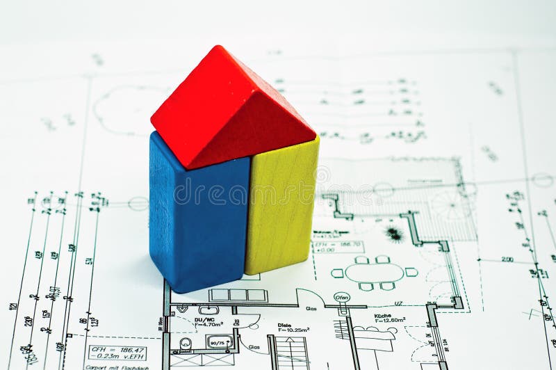 Construction Plan with House Stock Photo - Image of build, building ...