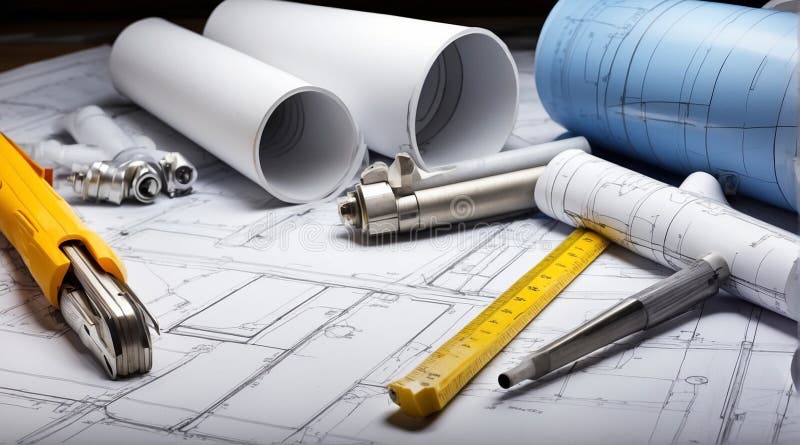 Construction Plan Tools and Blueprint Drawings Stock Illustration ...