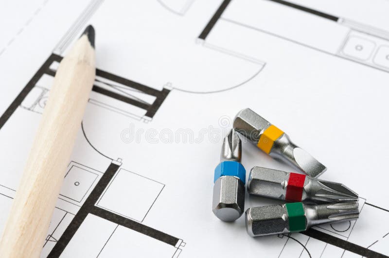 Construction Plan Tools stock image. Image of closeup - 37269557