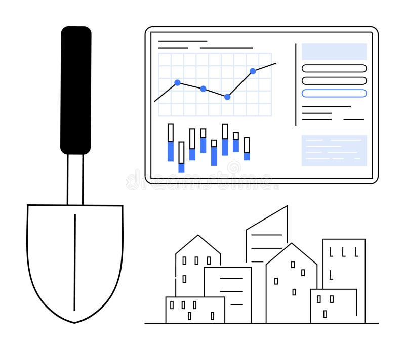 Construction Planning and Data Analysis Represented by Trowel, Graph ...