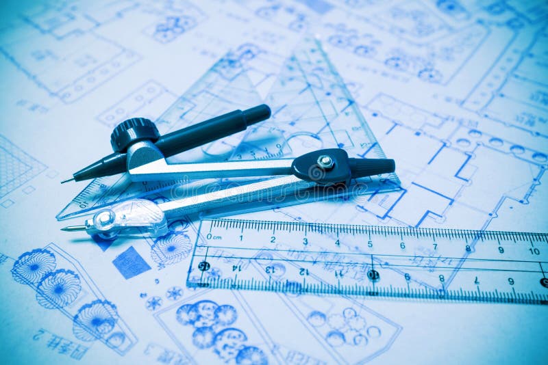 Construction Planning and Drawing Tools Stock Photo - Image of concept ...