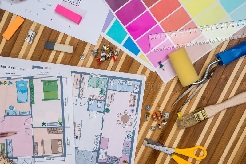 Construction Plans with Color Samples Stock Image - Image of samples ...