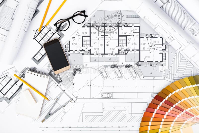Construction Plans with Drawing Tools, Colors Palette and Smart Stock ...