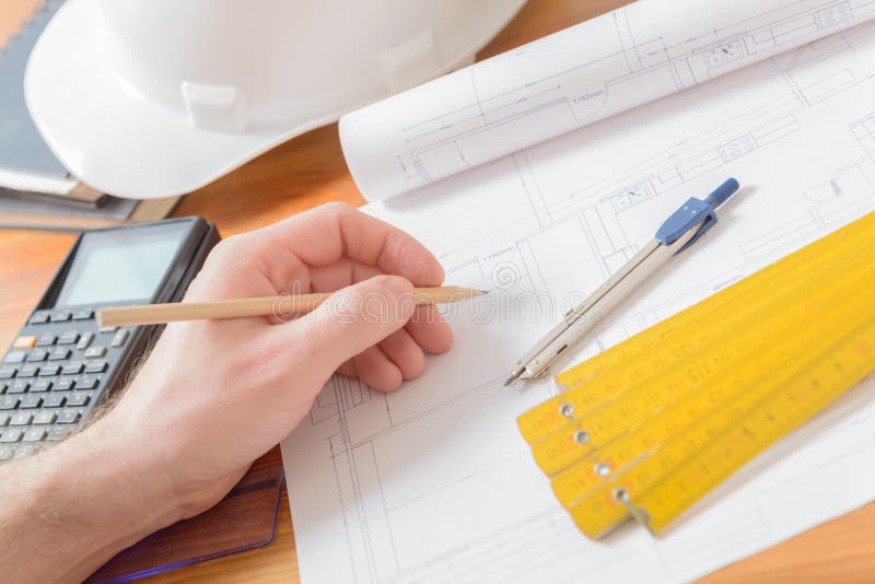 Construction Plans and Tools Stock Image - Image of paper, document ...