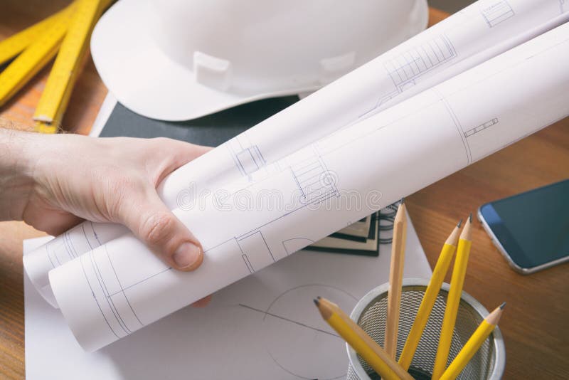Construction Plans and Tools Stock Image - Image of engineering ...