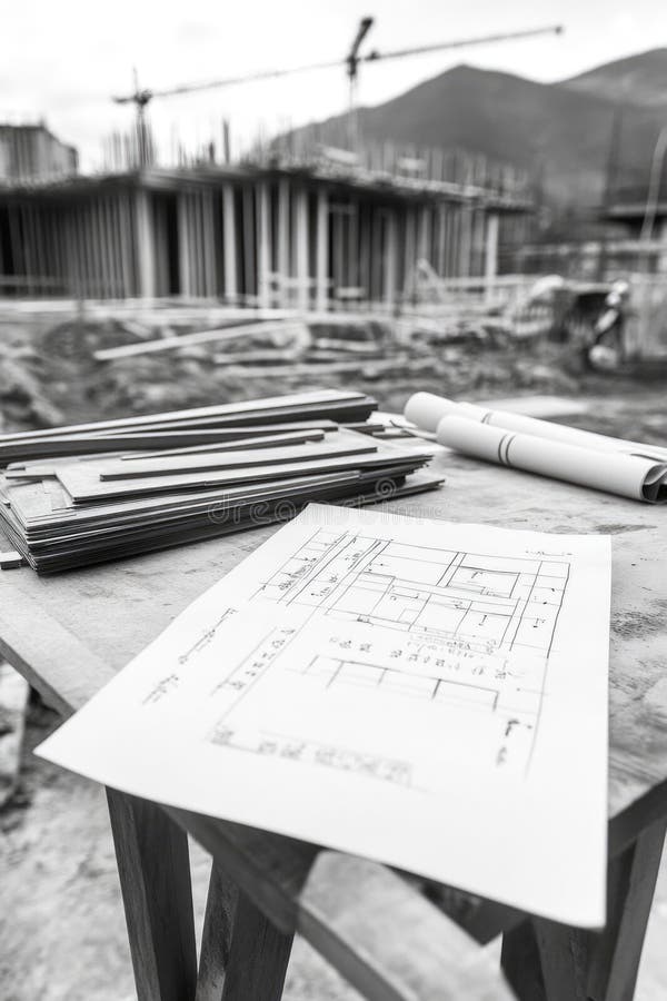 Construction Plans on Wooden Table Stock Image - Image of woodworking ...