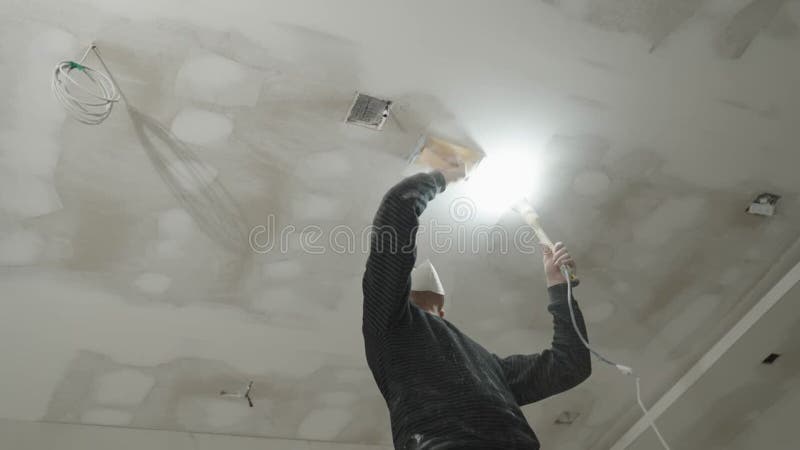 Construction of a Plasterboard Ceiling Stock Video - Video of gypsum ...