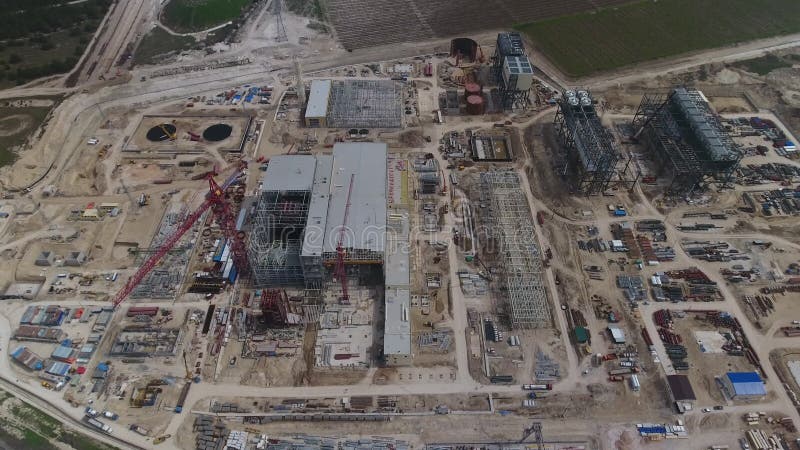 Initial Construction: Aerial 4K of Excavators and Trucks at Work Stock ...