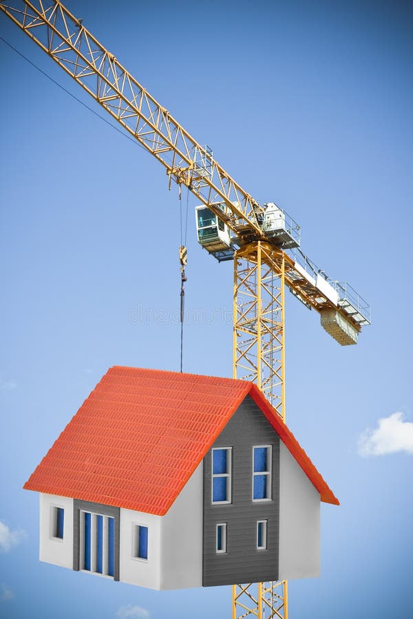 The Construction of a Prefabricated Building - Concept with Tower Crane ...