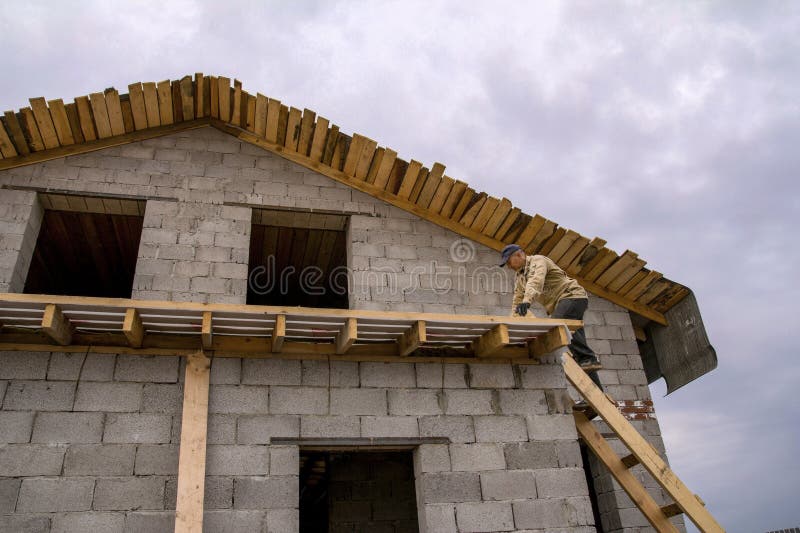 Construction Private House Silicate Blocks Summer Cottage Stock Photos ...