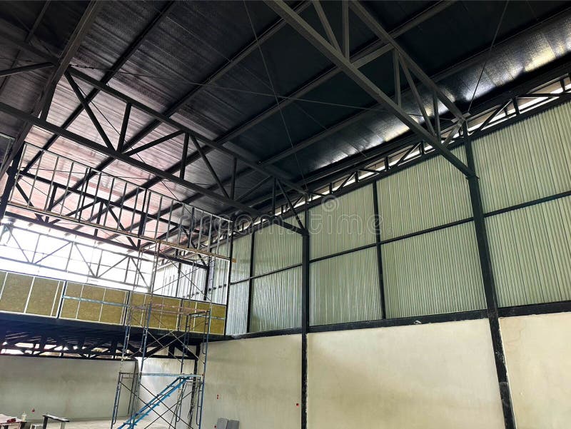 Construction Process with Asia Worker Black Metal Sheet Rooftop of ...