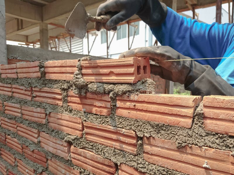 Construction Process Brick Installation Stock Photo - Image of laying ...