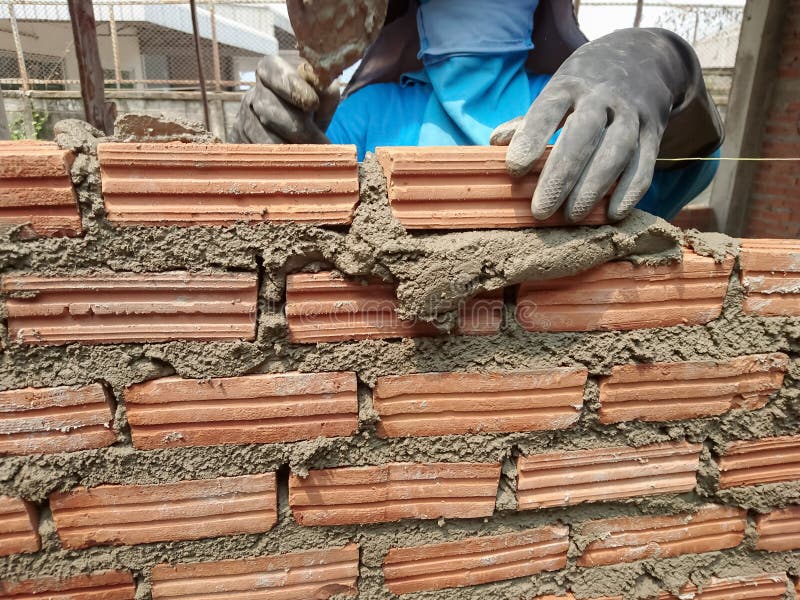 Construction Process Brick Installation Stock Photo - Image of ...