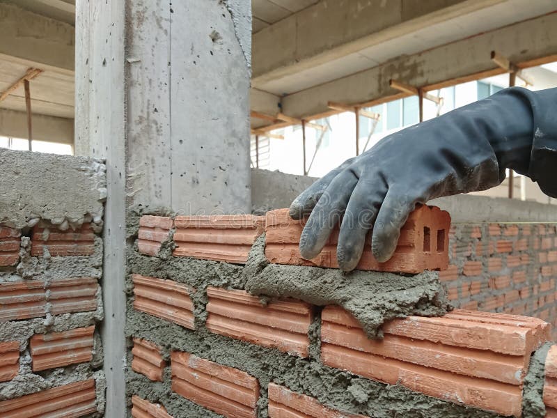 Construction Process Brick Installation Stock Photo - Image of concrete ...