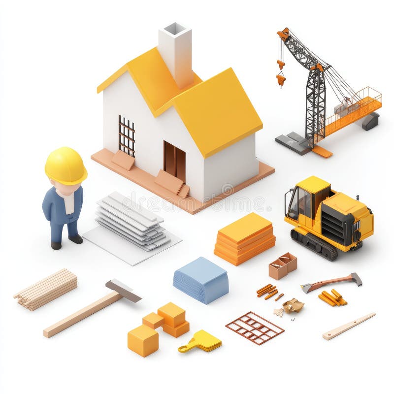 New House Construction: 3D Model of Home Building Process Stock ...