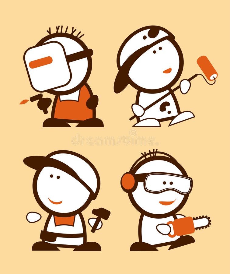 Construction Professions Funny Peoples. Stock Vector - Illustration of ...