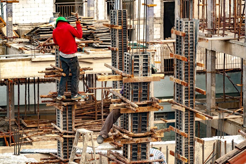 Construction in Progress. Men at Work. Stock Photo - Image of ...