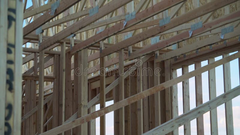 Construction Progress on a New Wooden Residential Frame Stock Footage ...