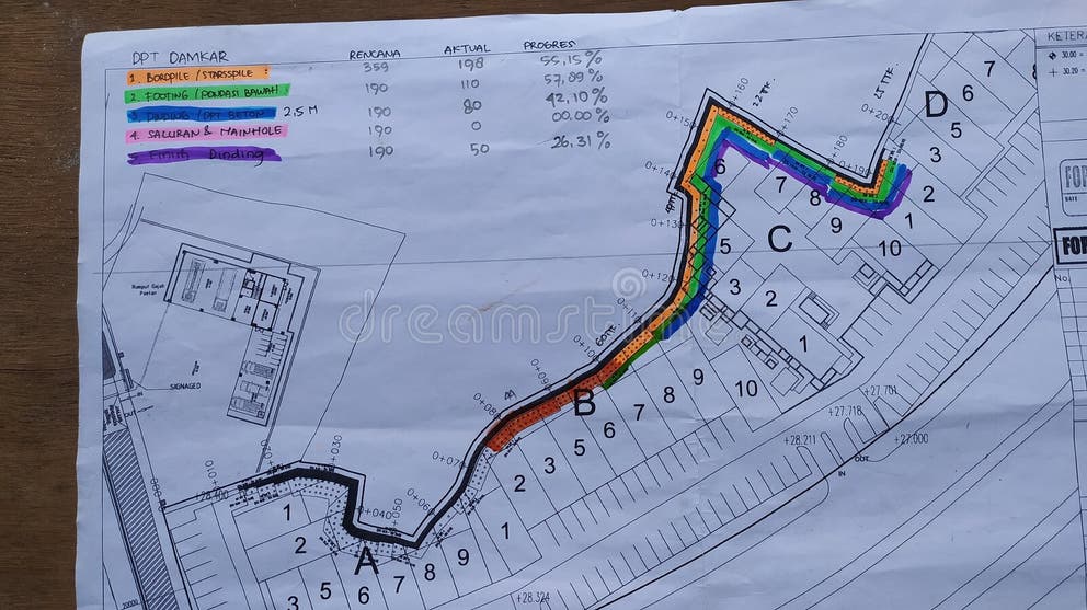 Construction Progress Plan with Color-Coded Sections and Annotations ...