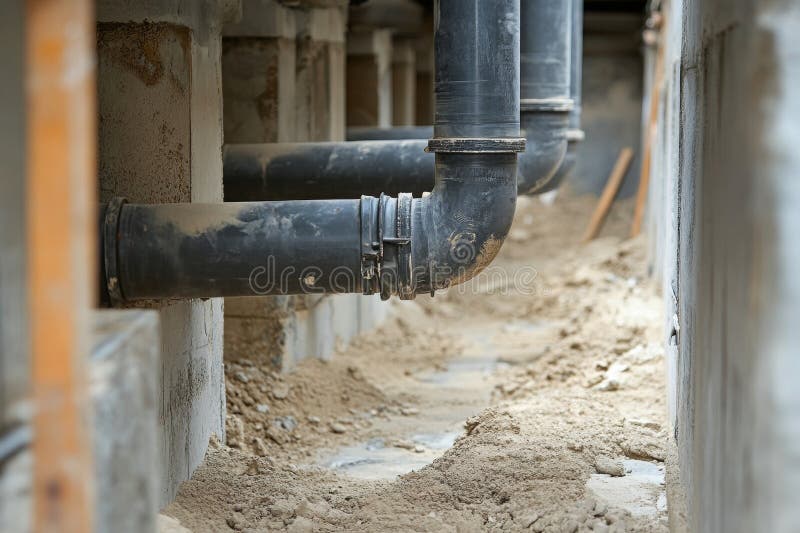 Construction Progress Showing Pipes Installation in a Building Under ...
