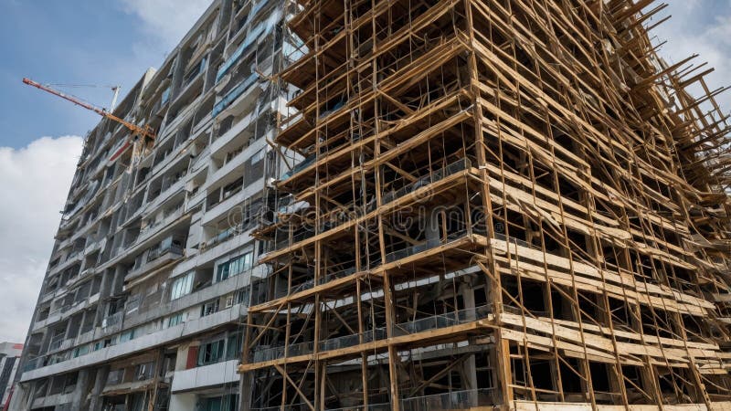 Construction Progress of Two Buildings with Scaffolding at a Busy Urban ...