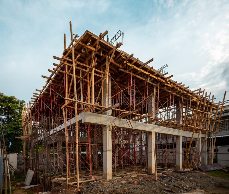 Construction in Progress. Two Floor or Storey House is Being Build with ...