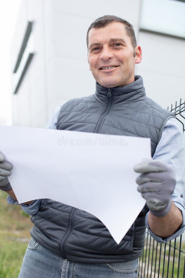 Construction Project Architect Checking Blueprints New Building Stock ...