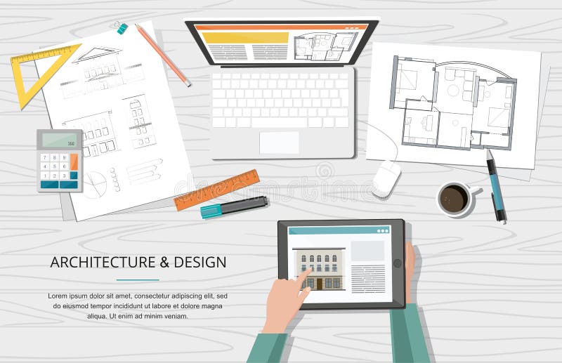 Construction Project Architect House Plan with Tools. Stock Vector ...