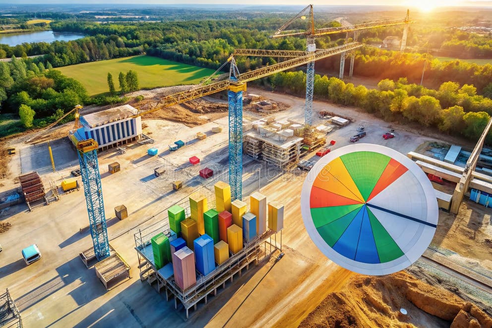 Construction Project Management Aerial View of Site with 3D Model ...