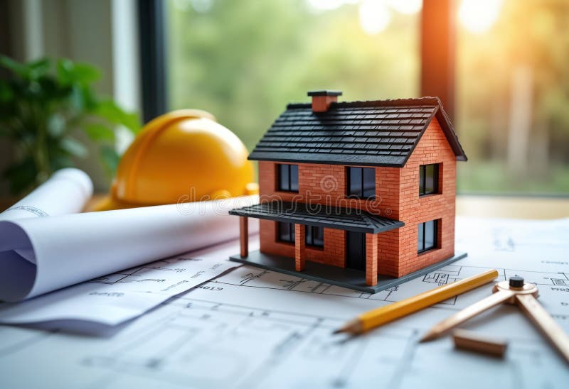 Construction Project Plan on Table. Building Model Home. Architect ...