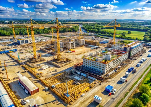 Construction Project Progress Aerial Perspective Reveals Engineering ...