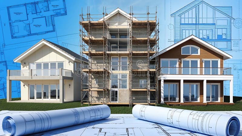 Construction Project Showing Different Stages of Building Process with ...
