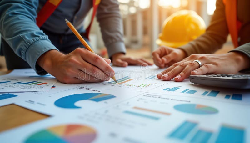 Construction Project Team Reviews Financial Charts for Budget ...