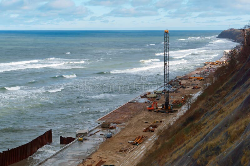 Construction of a Protective Structure at Sea Stock Image - Image of ...