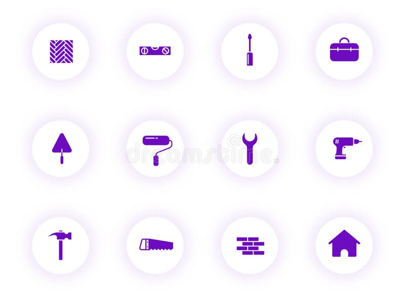 Construction Purple Color Vector Icons on Buttons Stock Vector ...