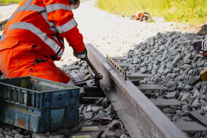 Construction of a Railway Track, Work on a Railway Stock Photo - Image ...