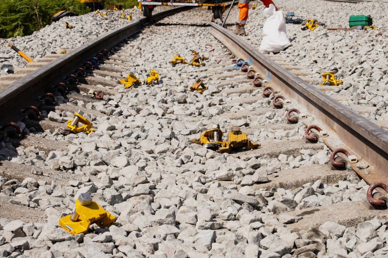 Construction of a Railway Track, Work on a Railway Stock Photo - Image ...