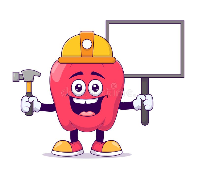 Construction Red Bell Pepper Cartoon Mascot Character Stock Vector ...
